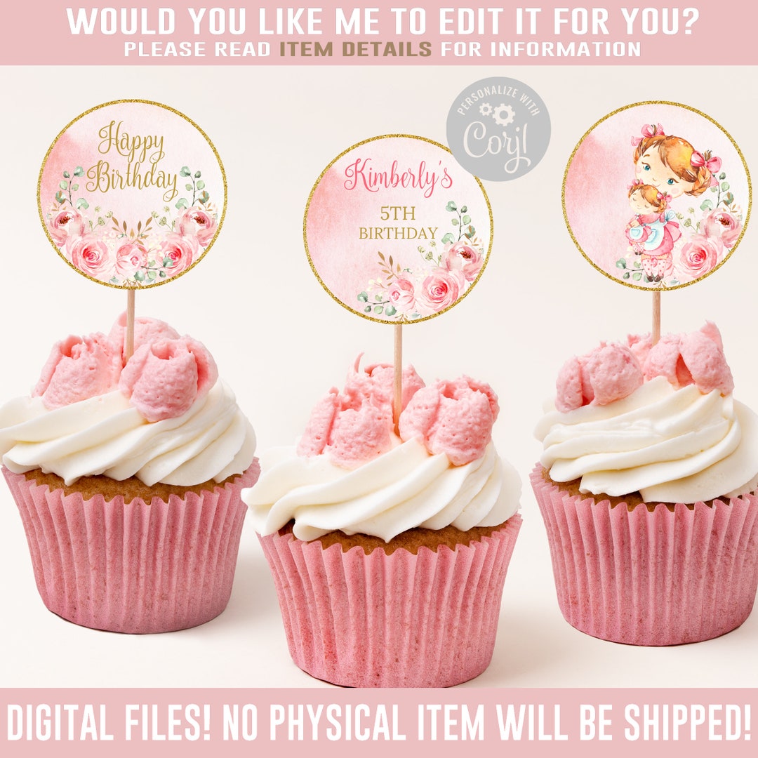 Editable Baby Doll Cupcake Toppers Corjl Template Blush Pink - Etsy