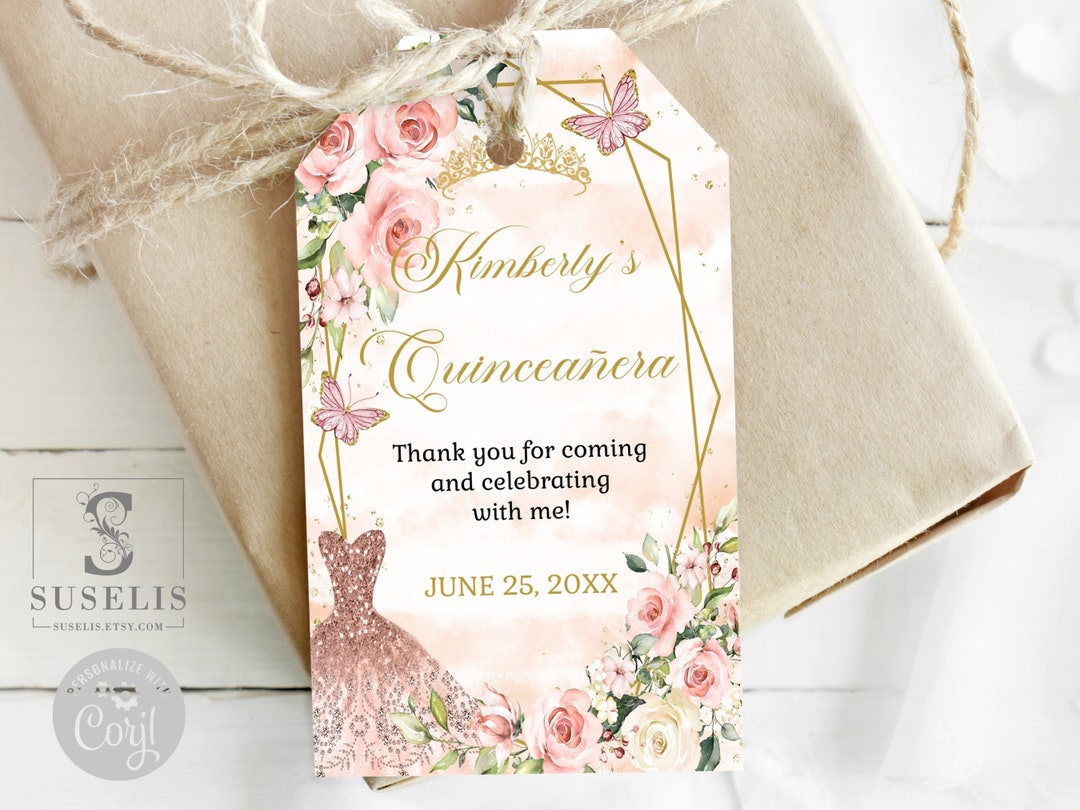 Editable Template Quinceanera Favor Tag, Blush Pink, Gift Tag, Mis ...
