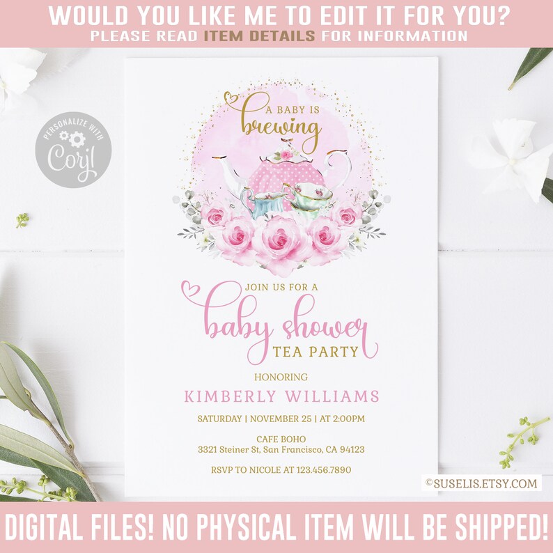 EDITABLE Tea Party Baby Shower Sprinkle Invitation Corjl - Etsy