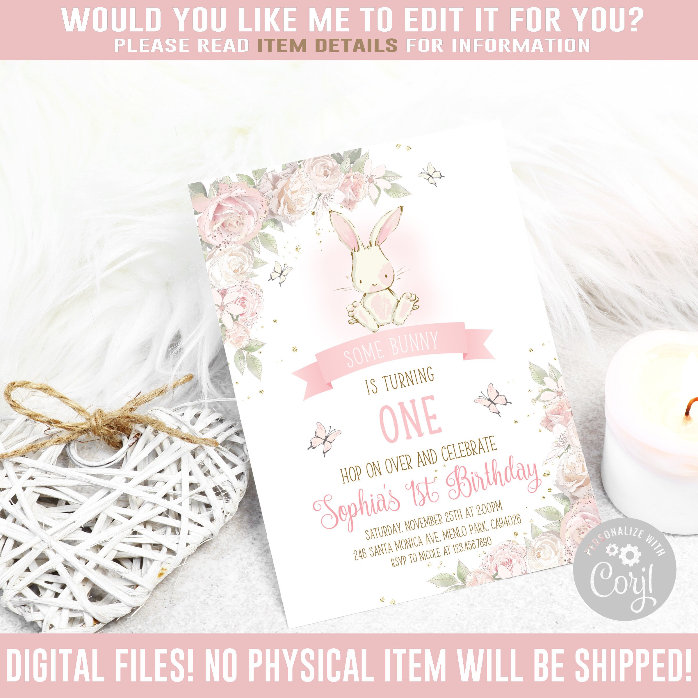 EDITABLE Some Bunny Birthday Invitation Corjl Template | Etsy