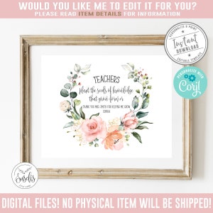 Editable Teachers Gift, Corjl Template, Kids Name, Pink Blush Flowers ...