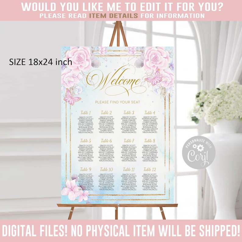 EDITABLE Seating Chart Table Plan Watercolor Blush Pink - Etsy