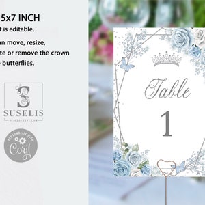 EDITABLE Template Table Numbers, Quinceanera, Baby Blue Flowers ...