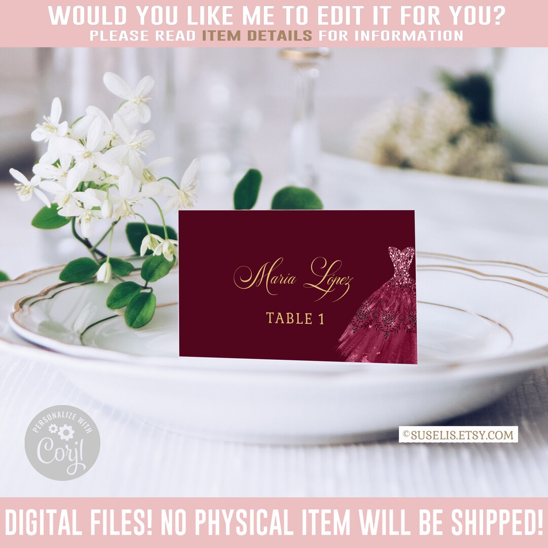Editable Place Card Table Seating Card Burgundy Gold - Etsy
