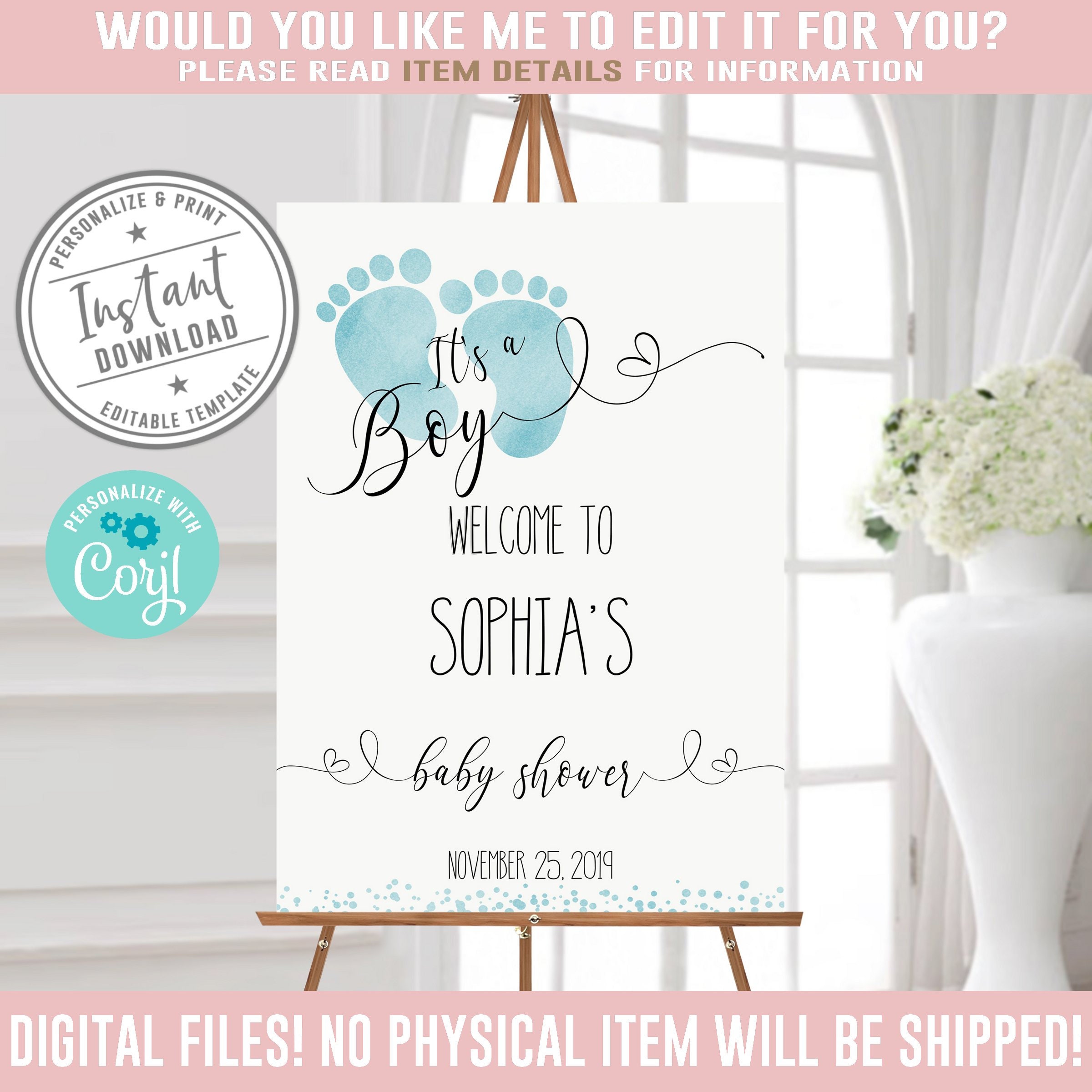 EDITABLE Baby Shower Welcome Sign Corjl Template Watercolor | Etsy