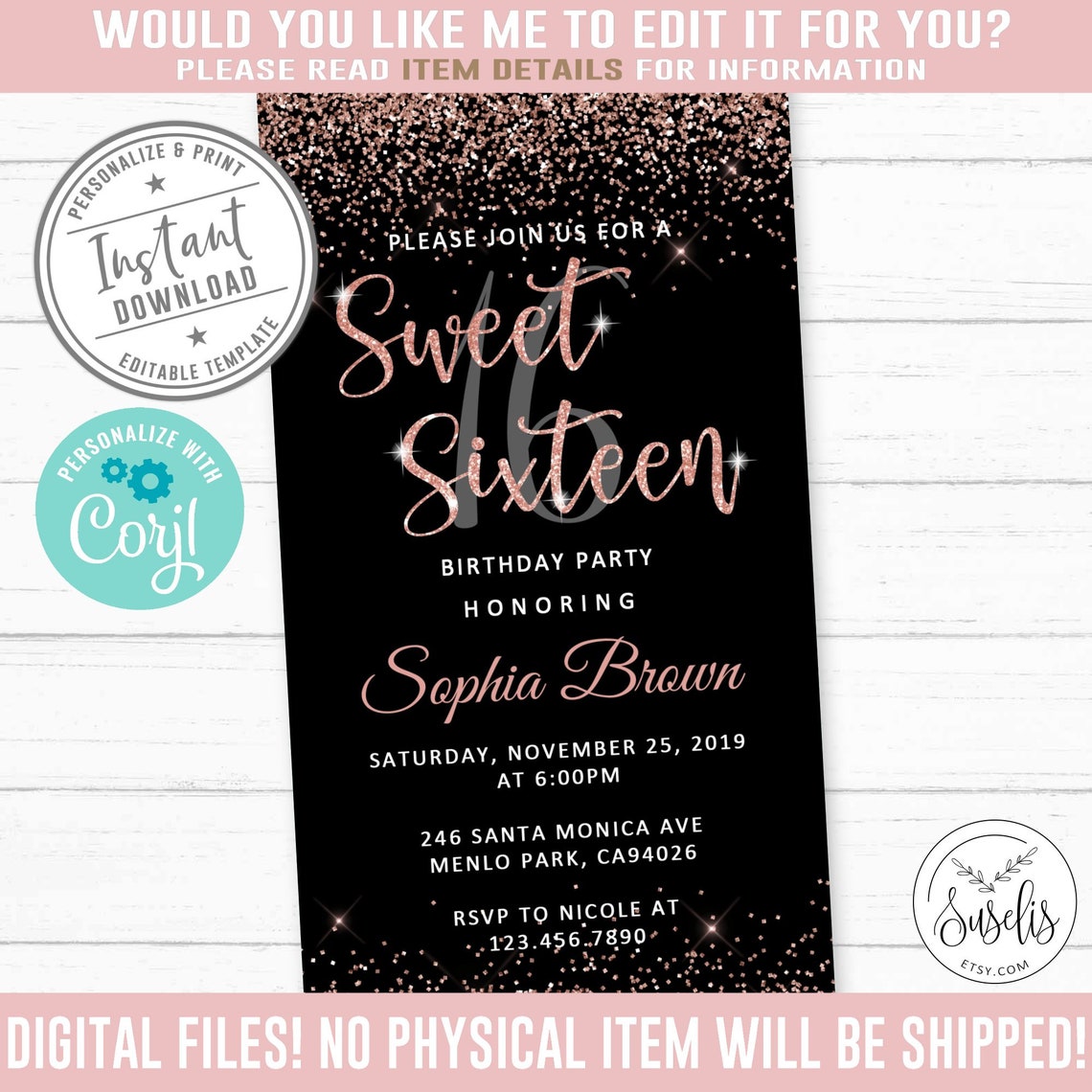 EDITABLE Electronic Birthday Invitation Evite Corjl | Etsy