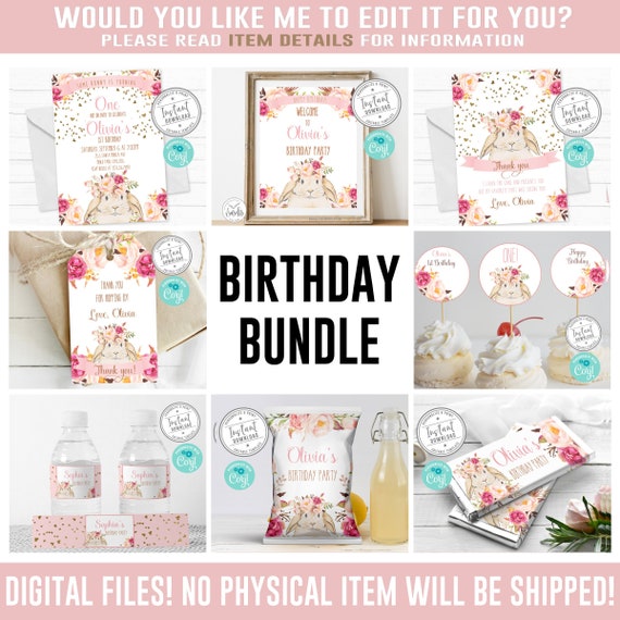 EDITABLE Bunny Birthday Party Bundle Corjl Template Some | Etsy