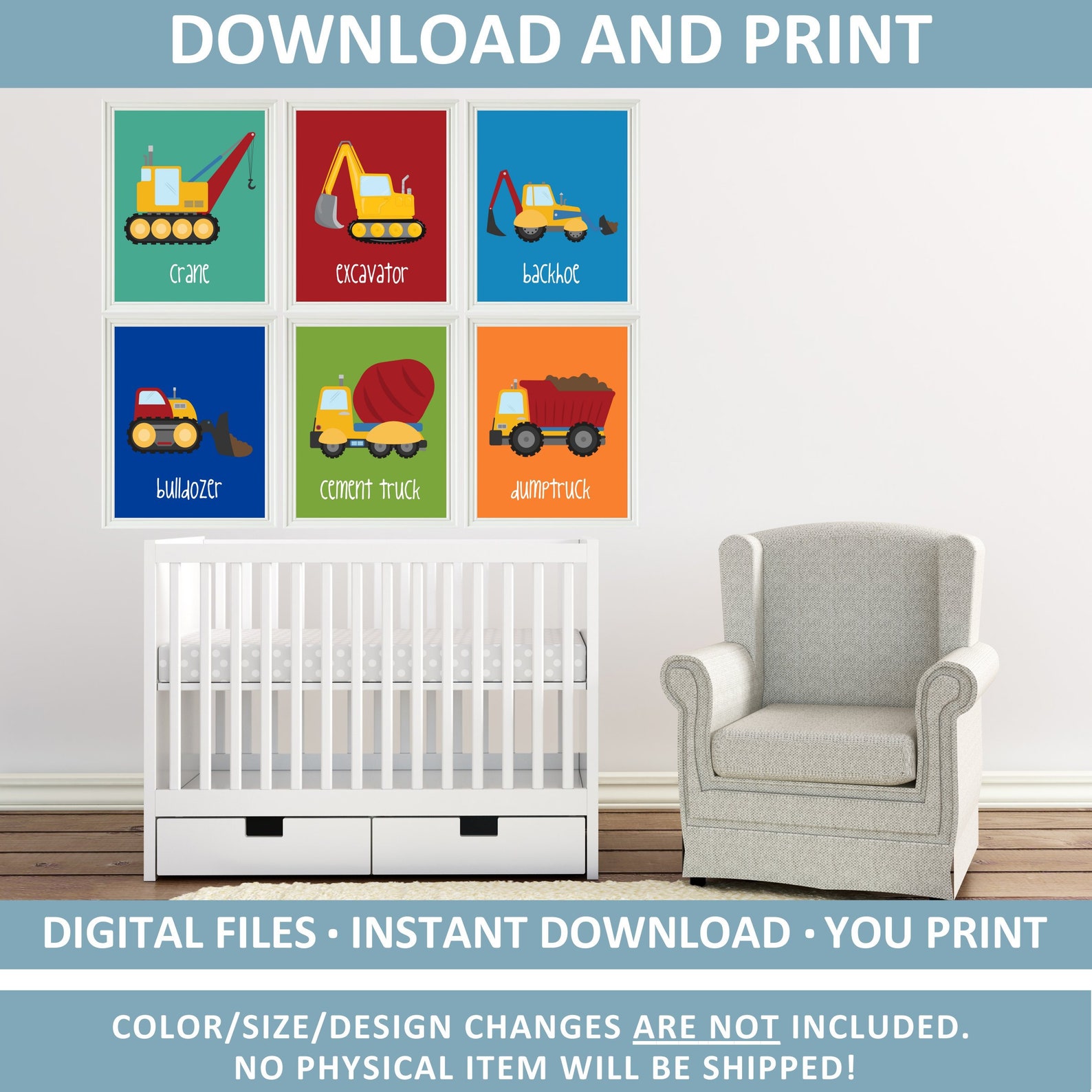 Printable Construction Nursery Prints Set of 6 Signs Trucks - Etsy