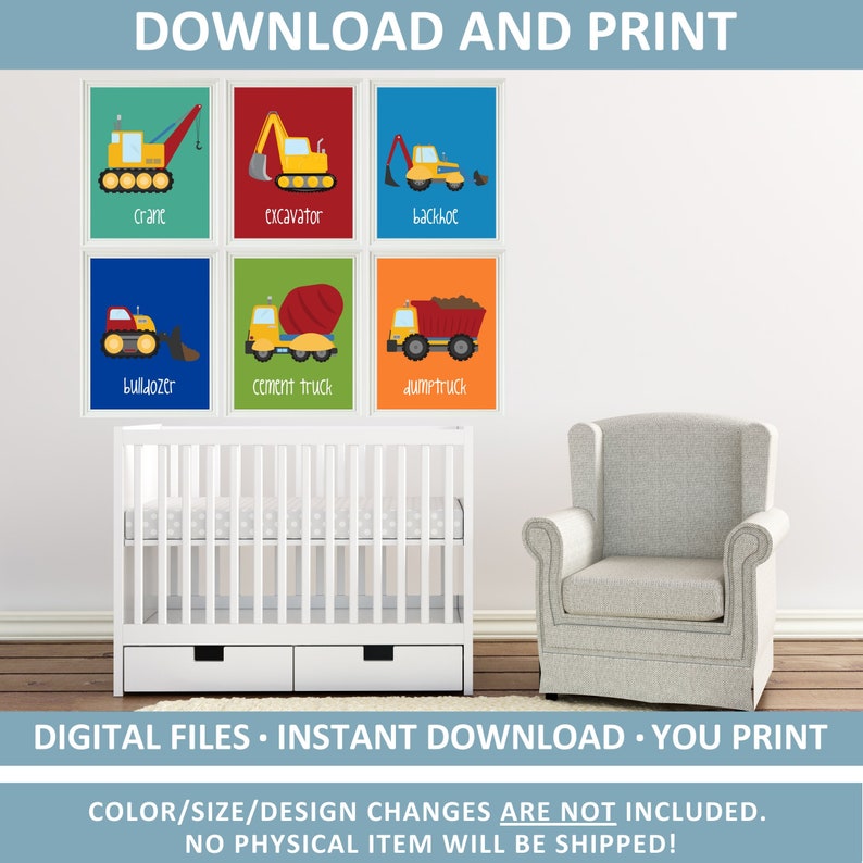 Printable Construction Nursery Prints, Set of 6 Signs, Trucks Prints ...