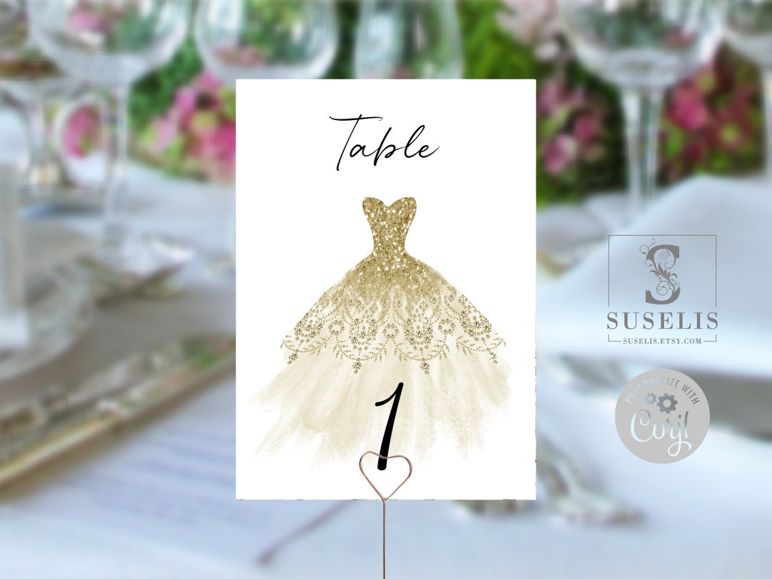 EDITABLE Table Numbers Template, Quinceanera, Gold Dress, Mis Quince ...