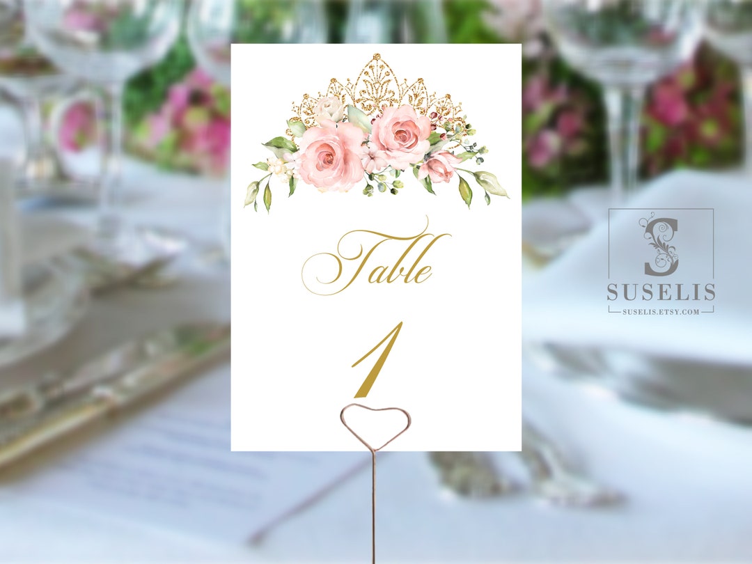 Printable Table Numbers 1-30, 5x7 Inch, Blush Pink Flowers, Quinceanera ...