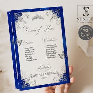 EDITABLE Bi-fold Quinceanera Program Template, Royal Blue Flowers ...