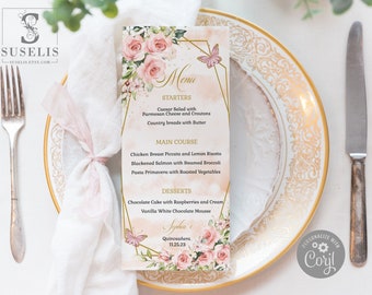 EDITABLE Menu Template, Baby Blue Flowers, Quinceanera, Sweet 16 ...