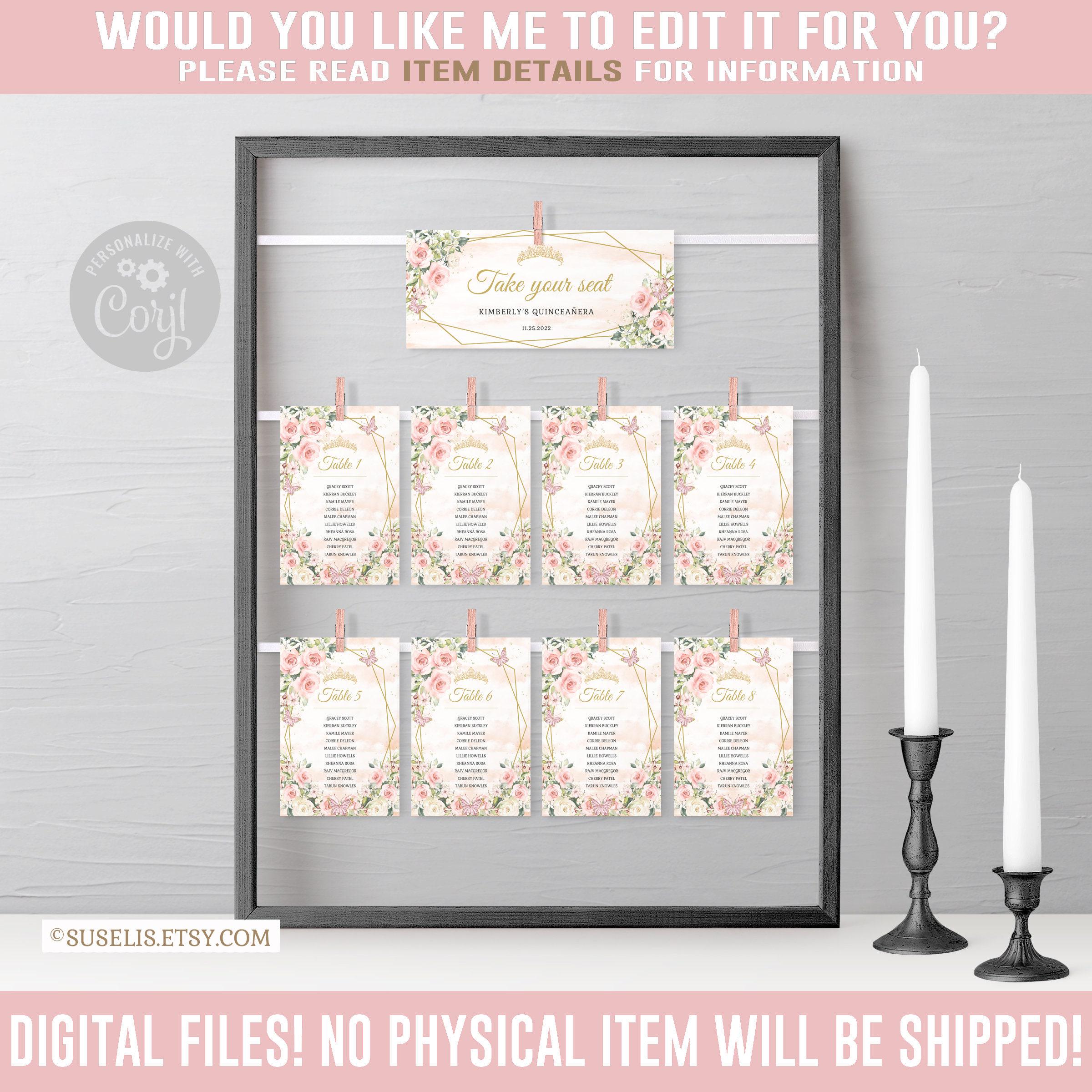 EDITABLE Table Seating Chart Cards, Corjl Template, Instant Download ...