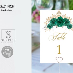 EDITABLE Table Numbers Template, Emerald Green Flowers, Quinceanera ...