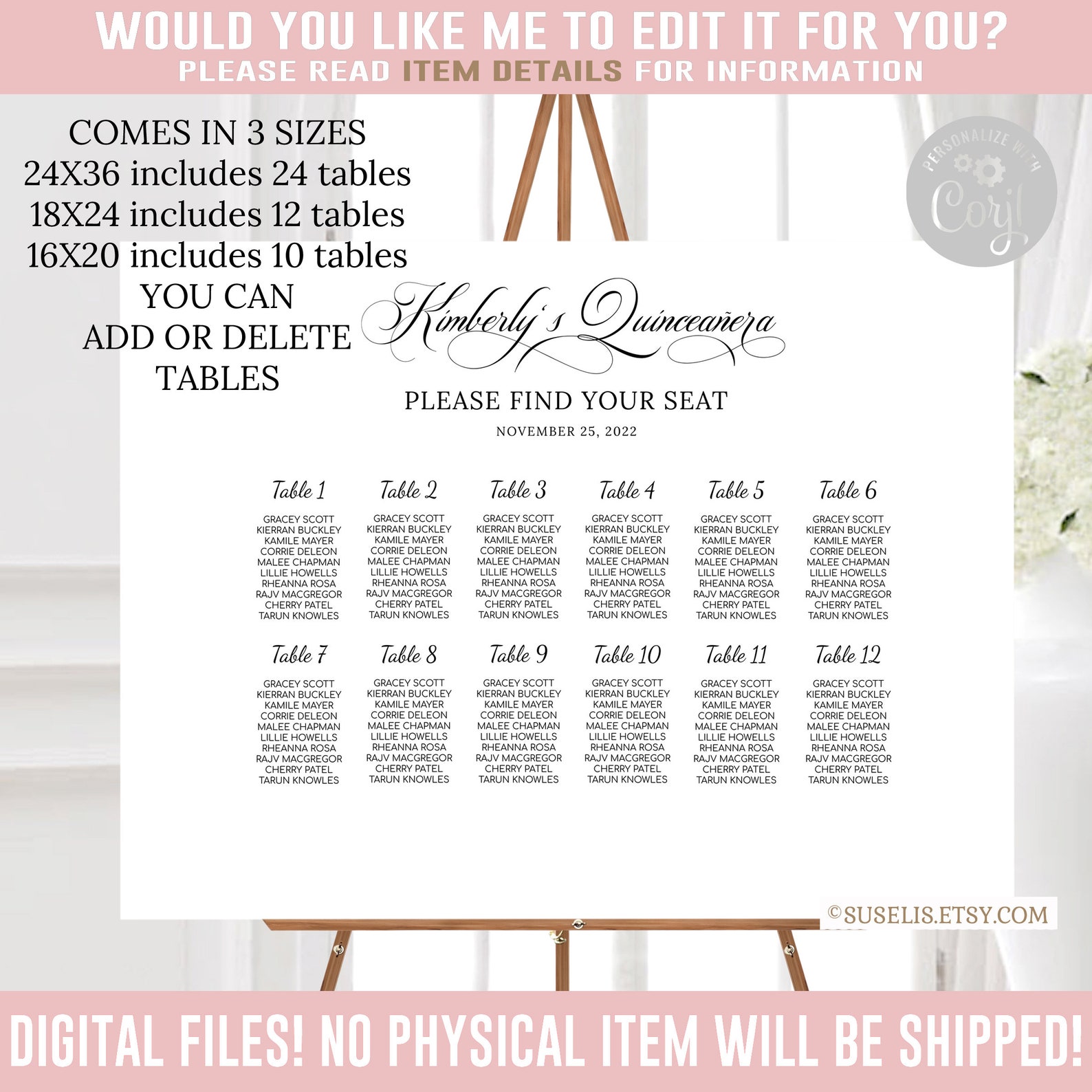 EDITABLE Seating Chart Corjl Template Instant Download - Etsy Canada