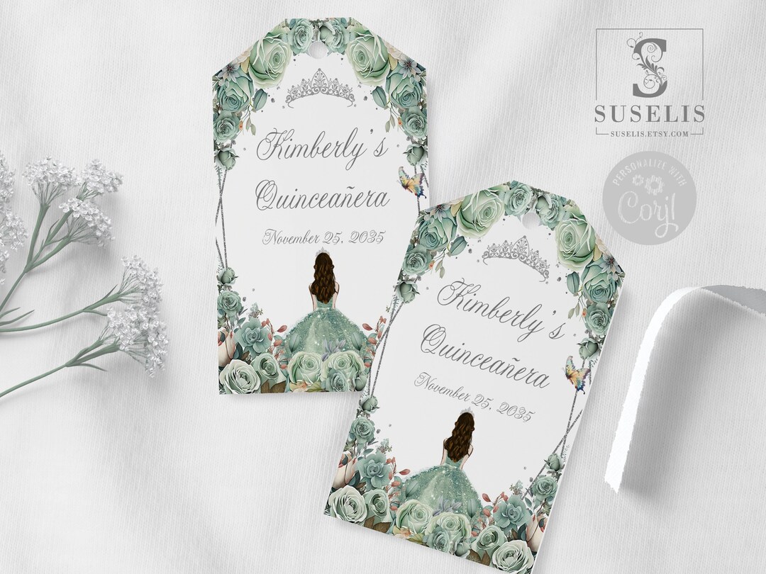 Editable Quinceanera Favor Tag Template, Sage Green, Gift Tag, Mis ...