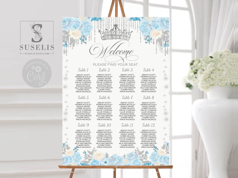 EDITABLE Seating Chart Table Plan Baby Blue Flowers Find - Etsy