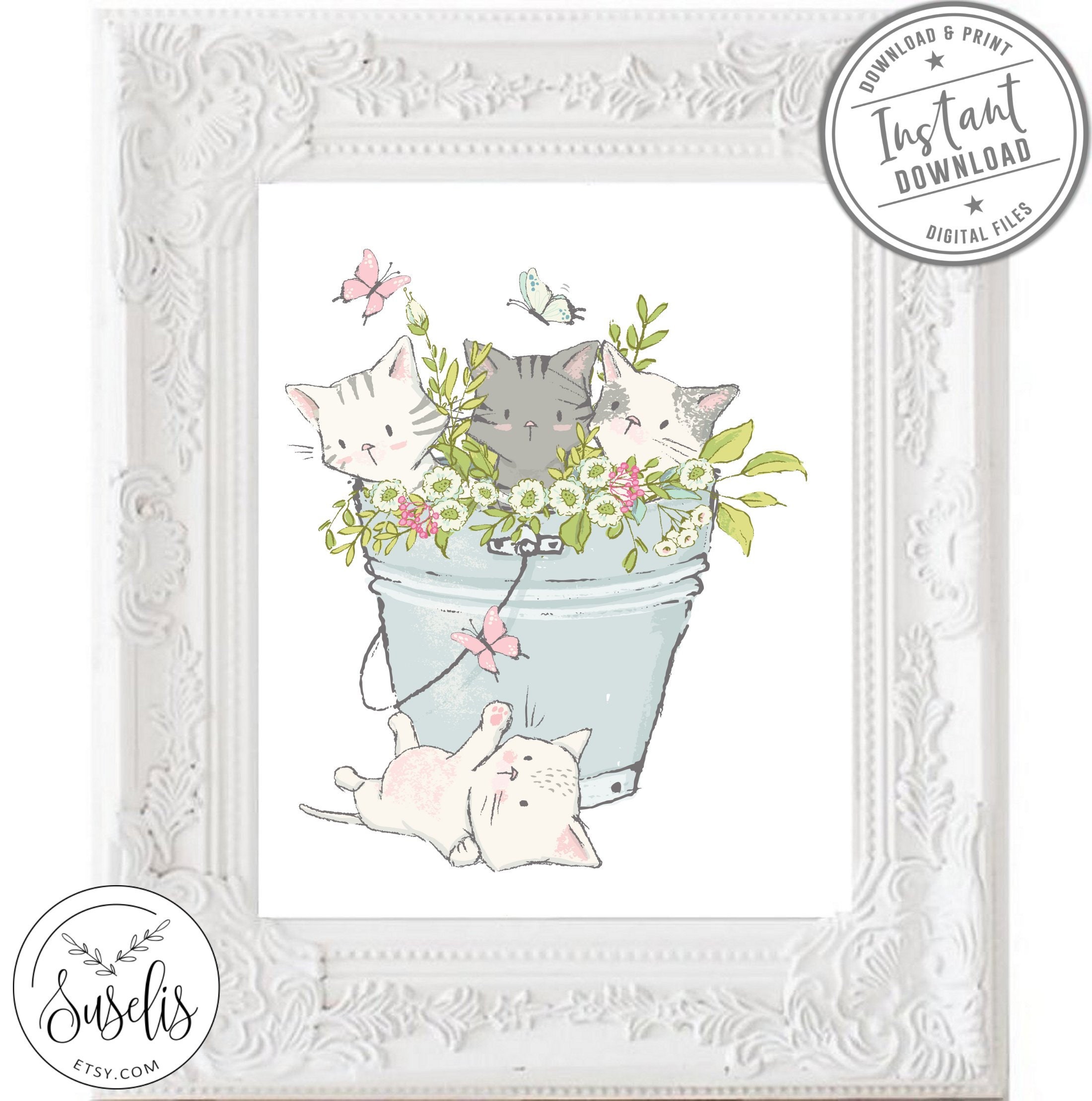 Printable Cat Print Animal Nursery Sign Watercolor Kittens | Etsy