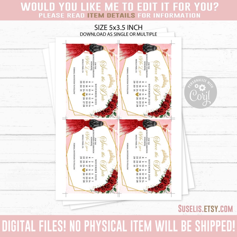 Editable Save the Date Template Ruby Red Roses Flowers Save - Etsy