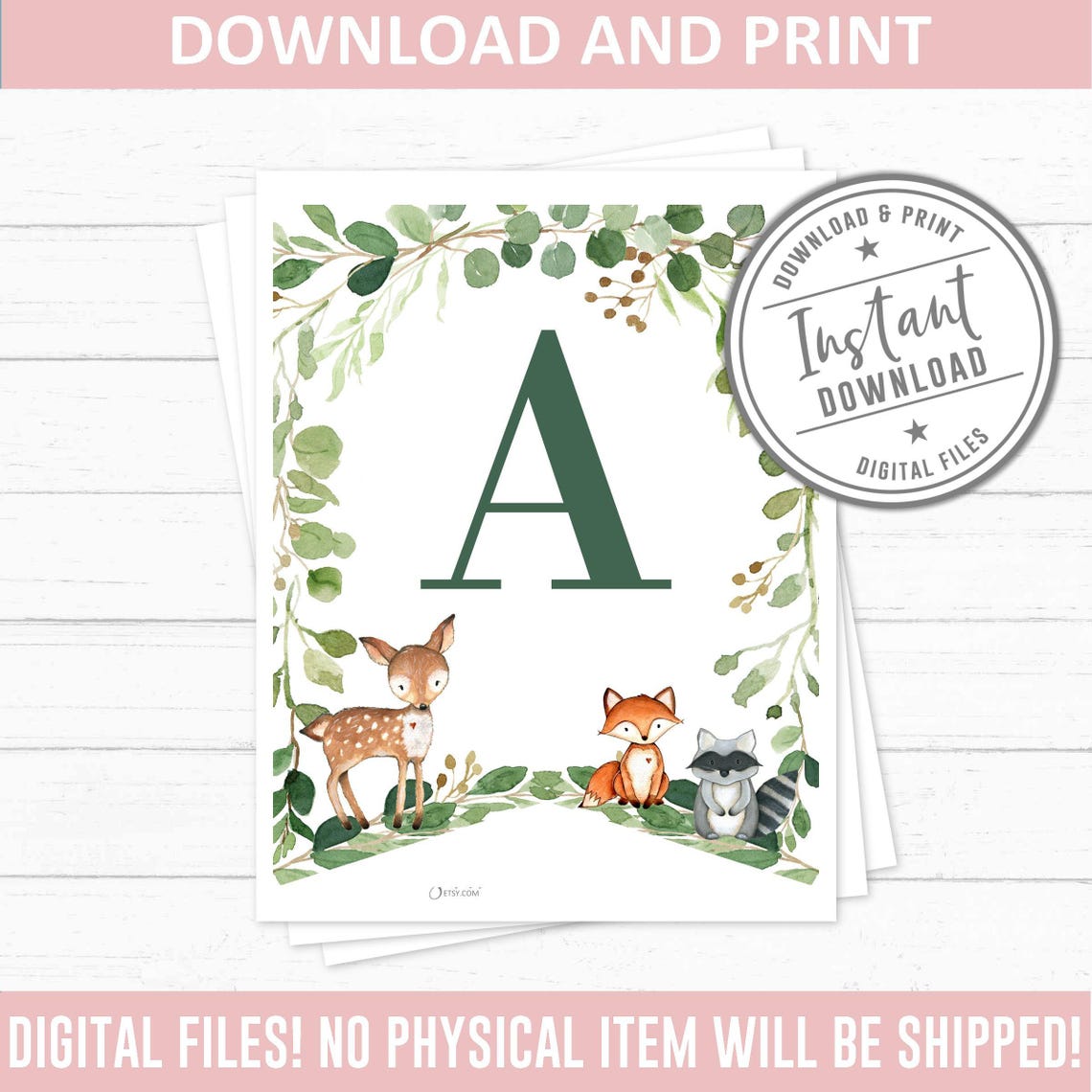 Printable Woodland Animals Banner, Greenery Birthday, Baby Shower ...