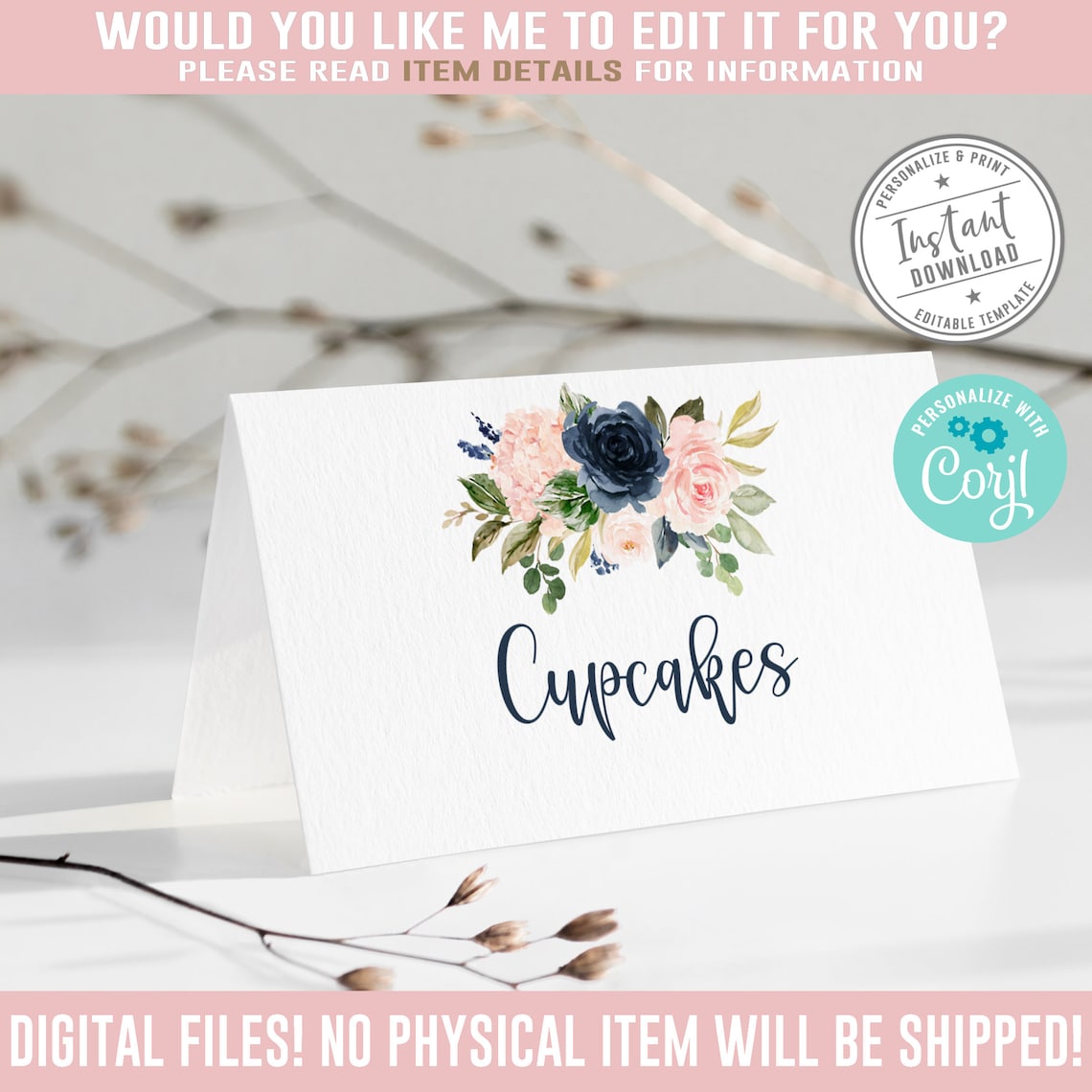 Editable Food Tent Cards Buffet Labels Corjl Template Blush - Etsy