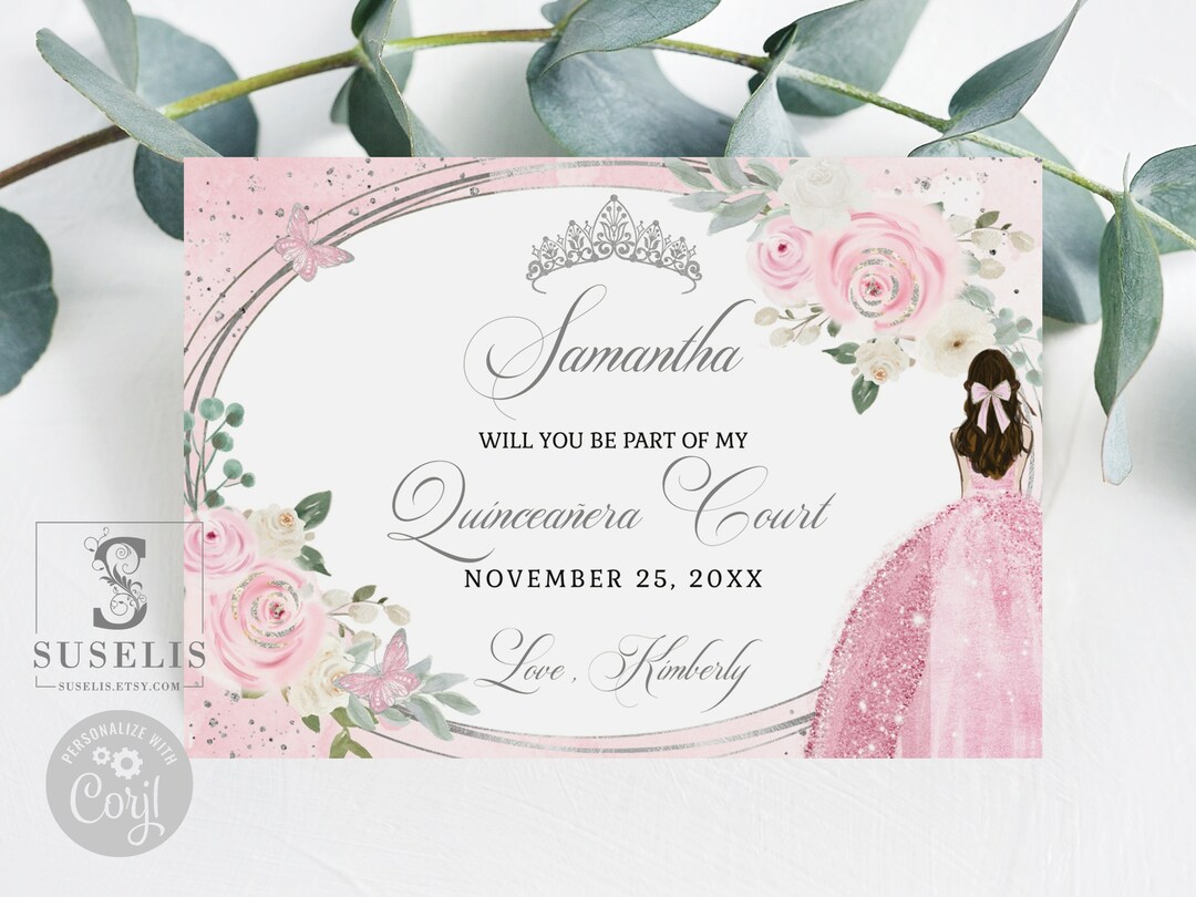 EDITABLE Quinceanera Court Proposal Template, Blush Pink Flowers, Will ...