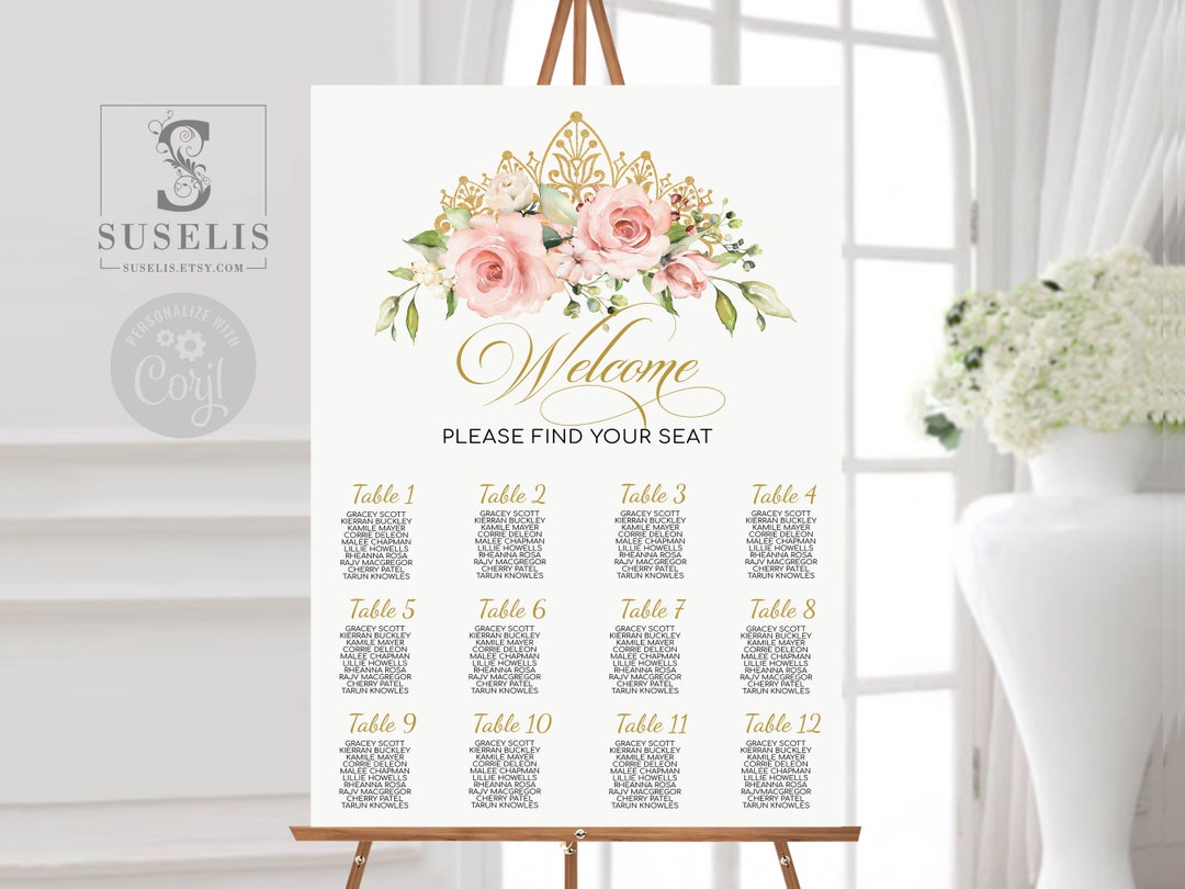 EDITABLE Seating Plan Sign Template, Table Plan, Seating Chart, Blush ...