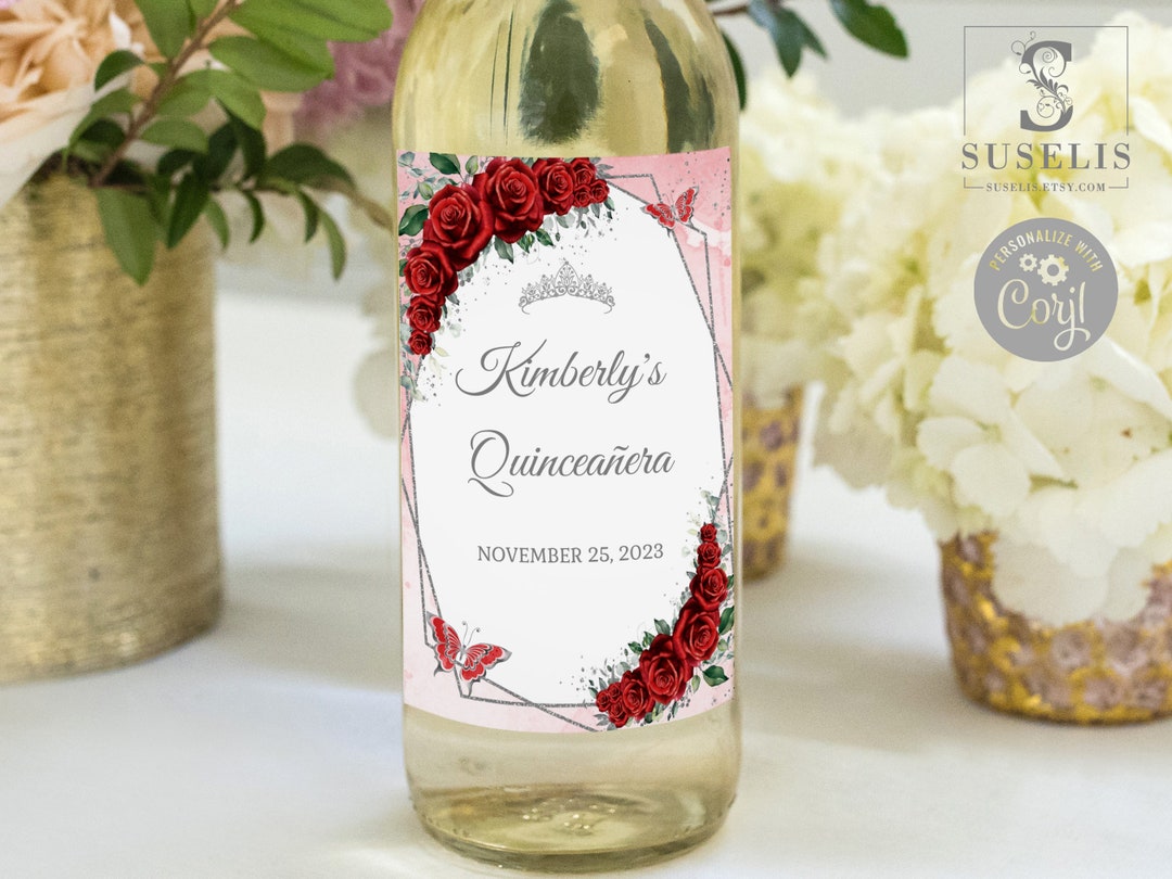 EDITABLE Quinceañera Wine Bottle Label Template, Silver Ruby Red ...