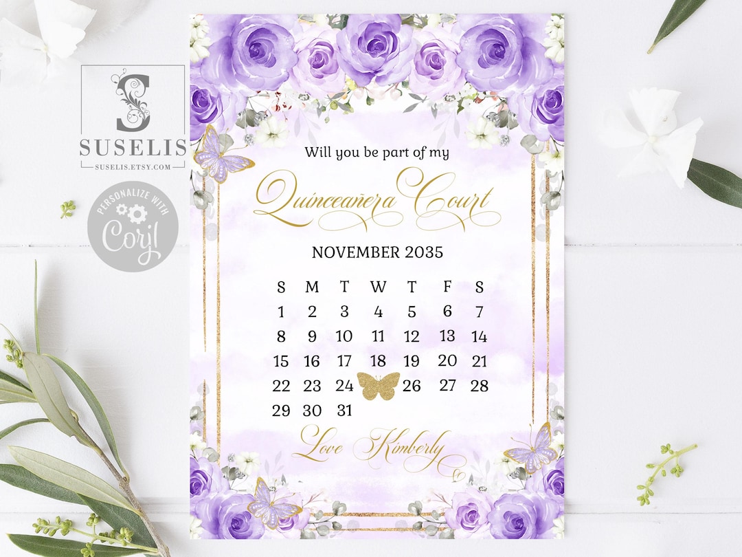 EDITABLE TEMPLATE Quinceanera Court Proposal, Lilac Flowers, Mis Quince ...