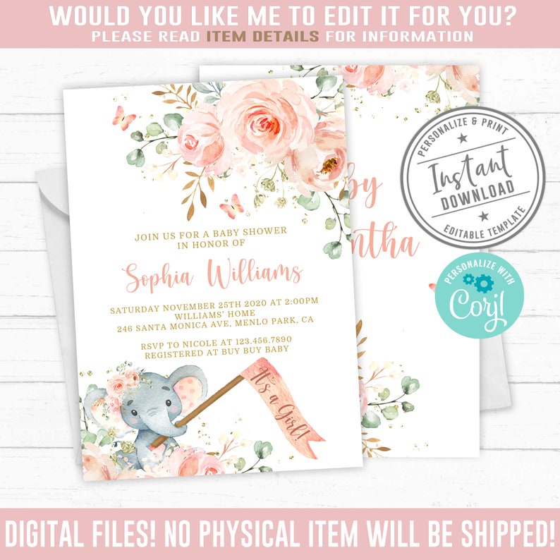 EDITABLE Baby Shower Invitation Corjl Template Watercolor - Etsy