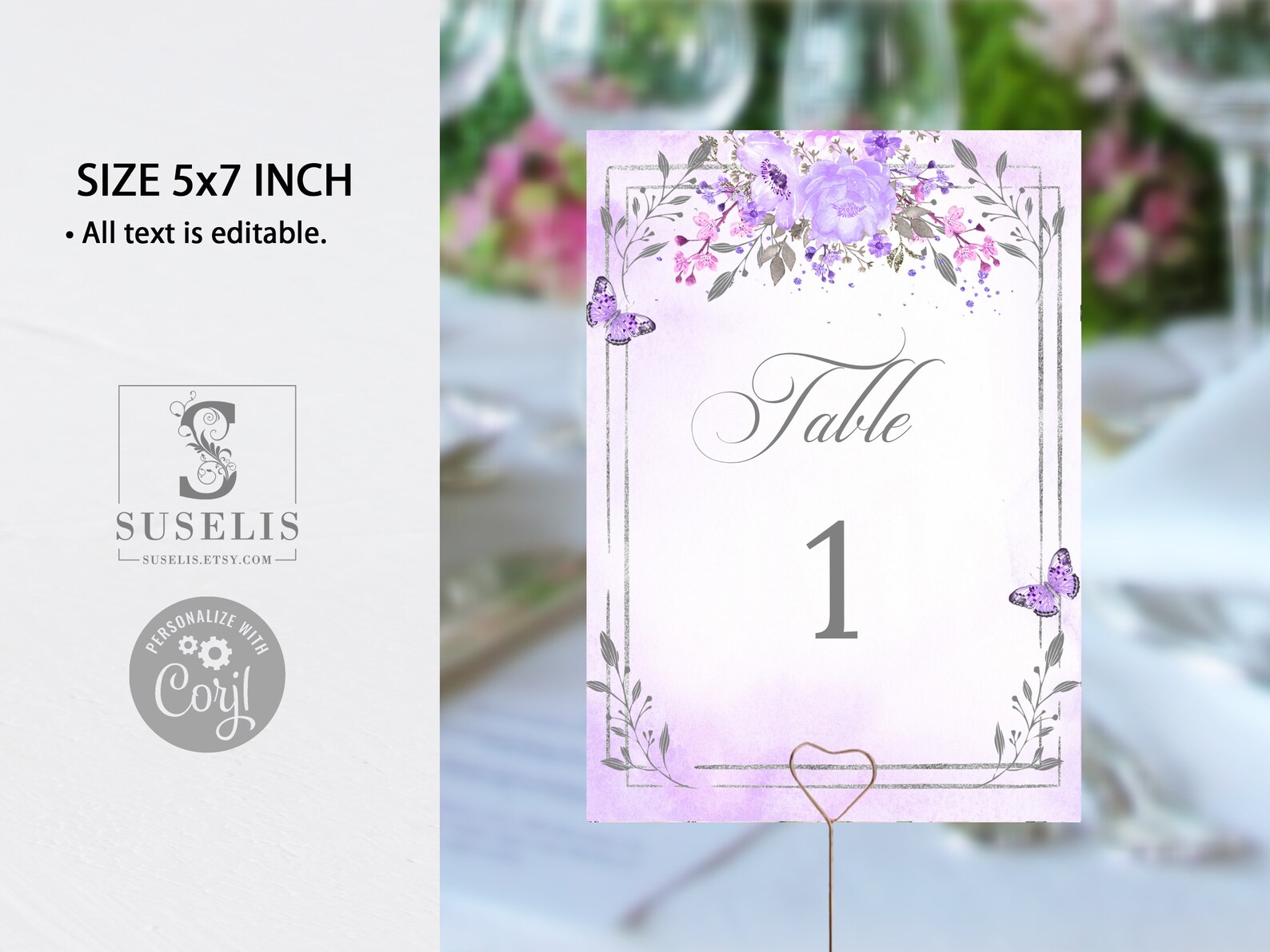 EDITABLE Table Numbers Template, Purple Flowers, Quinceanera, Mis ...