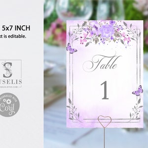 EDITABLE Table Numbers Template, Purple Flowers, Quinceanera, Mis ...