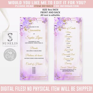 EDITABLE Program Quinceañera Template Sweet 16 Purple - Etsy