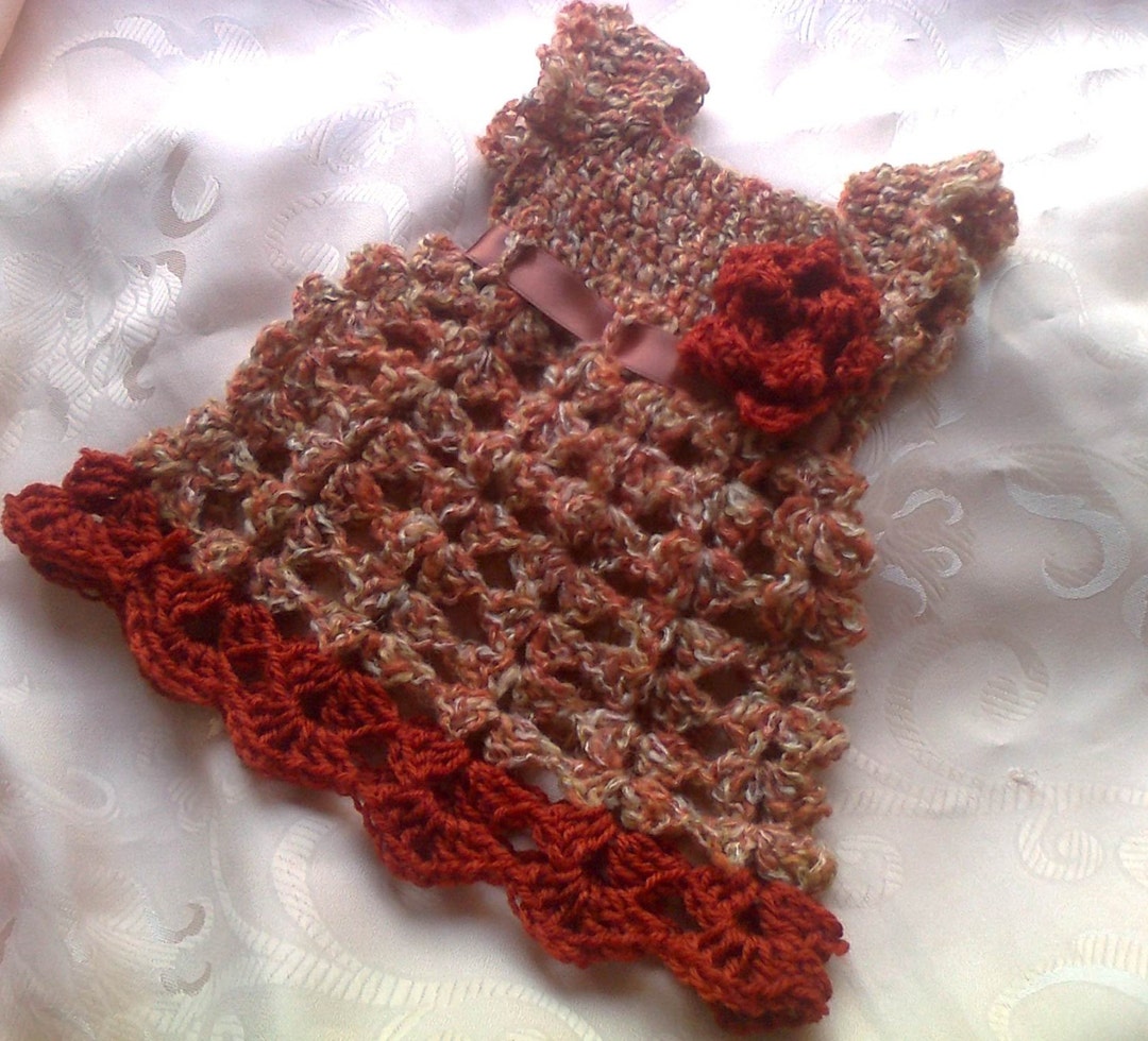 Fall Baby Dress , Crochet Autumn Baby Outfit in Brown and Brick Color ...