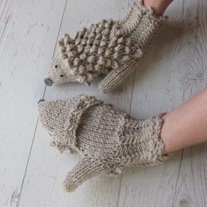 Knit Hedgehog Mittens Brown Hedgehog Gloves Half Fingered Convertible ...