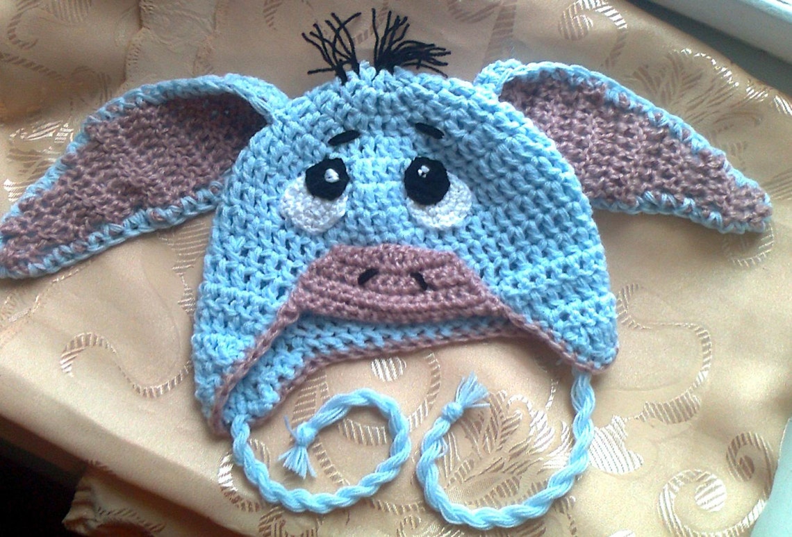 Crocheted Eeyore Hat Eeyore Beanie Animal Hat Ear-flap - Etsy