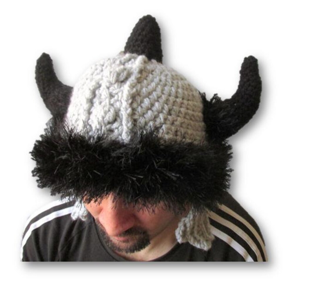 Knit Viking Helmet With Horns - Barbarian Winter Hat - Etsy