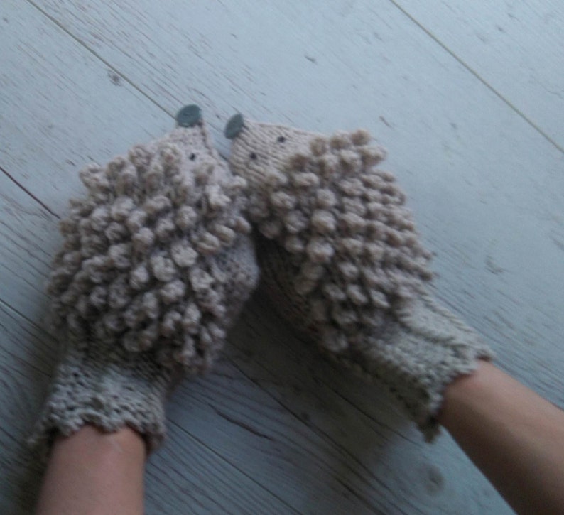 Hedgehog mittens knit mittens brown mittens for sisters for | Etsy