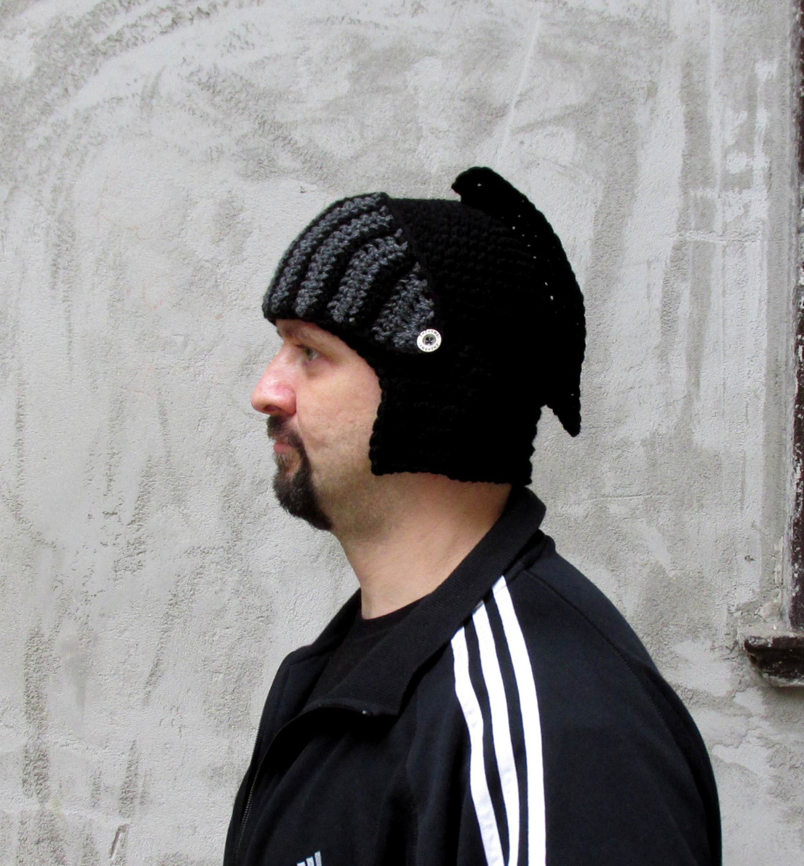 Black Crochet Helmet Knight Beanie Handmade Knight Hat Knit | Etsy