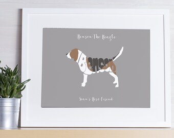 Beagle Print Personalised Pet Beagle Dog Gift, Art Decor, Print, Dog ...