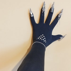 Long Graphite Gloves Opera Length With Silver Long Stiletto Nails ...