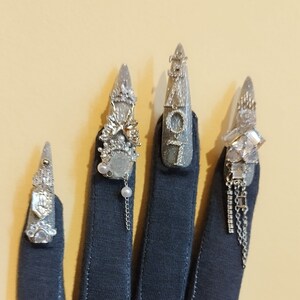 Long Graphite Gloves Opera Length With Silver Long Stiletto Nails ...