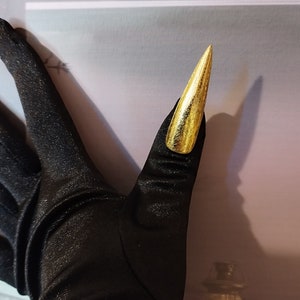 NEW Black Satin Gloves With Gold Nails Elbow Length Gloves for Drag ...