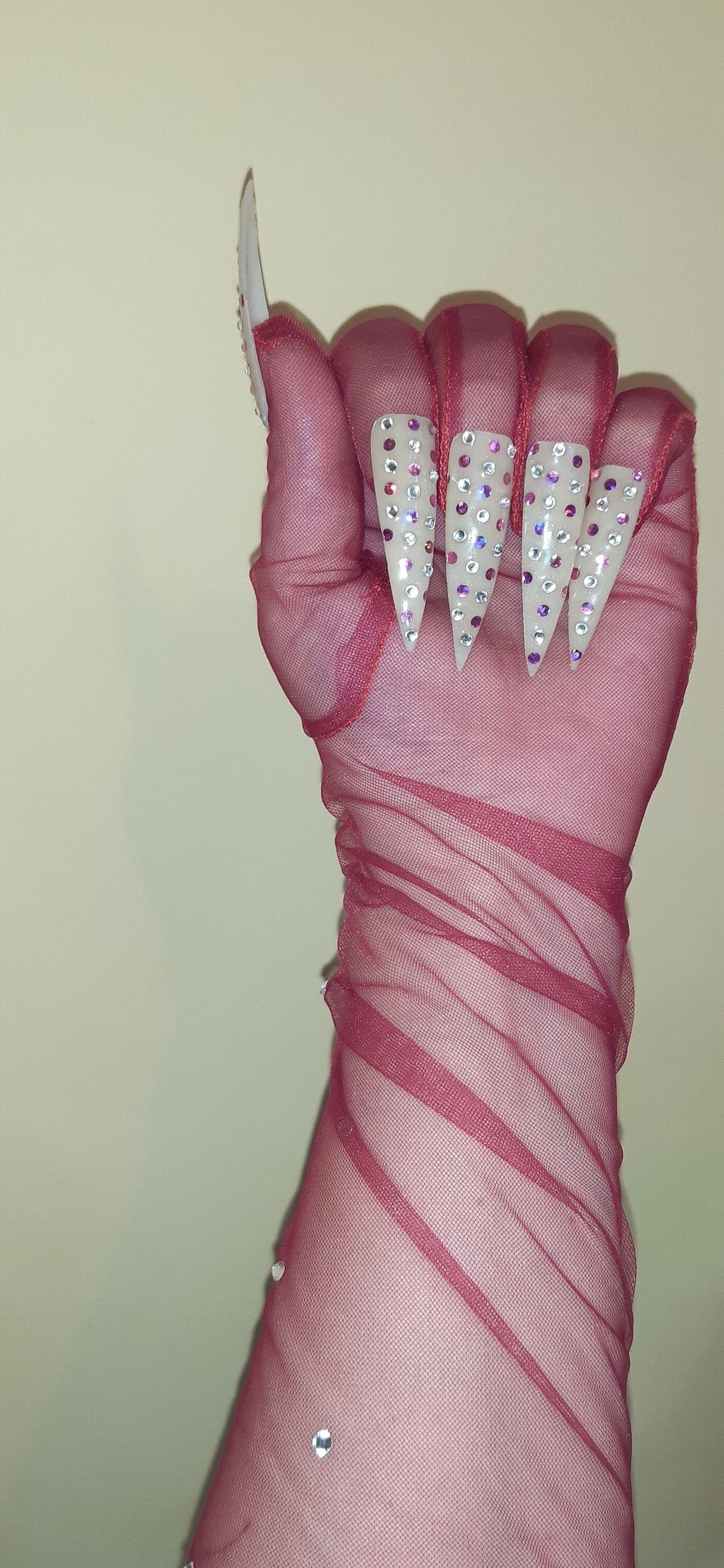 Fashion Long Sheer Tulle Gloves With Nails Wedding Bridal Dress Gloves ...