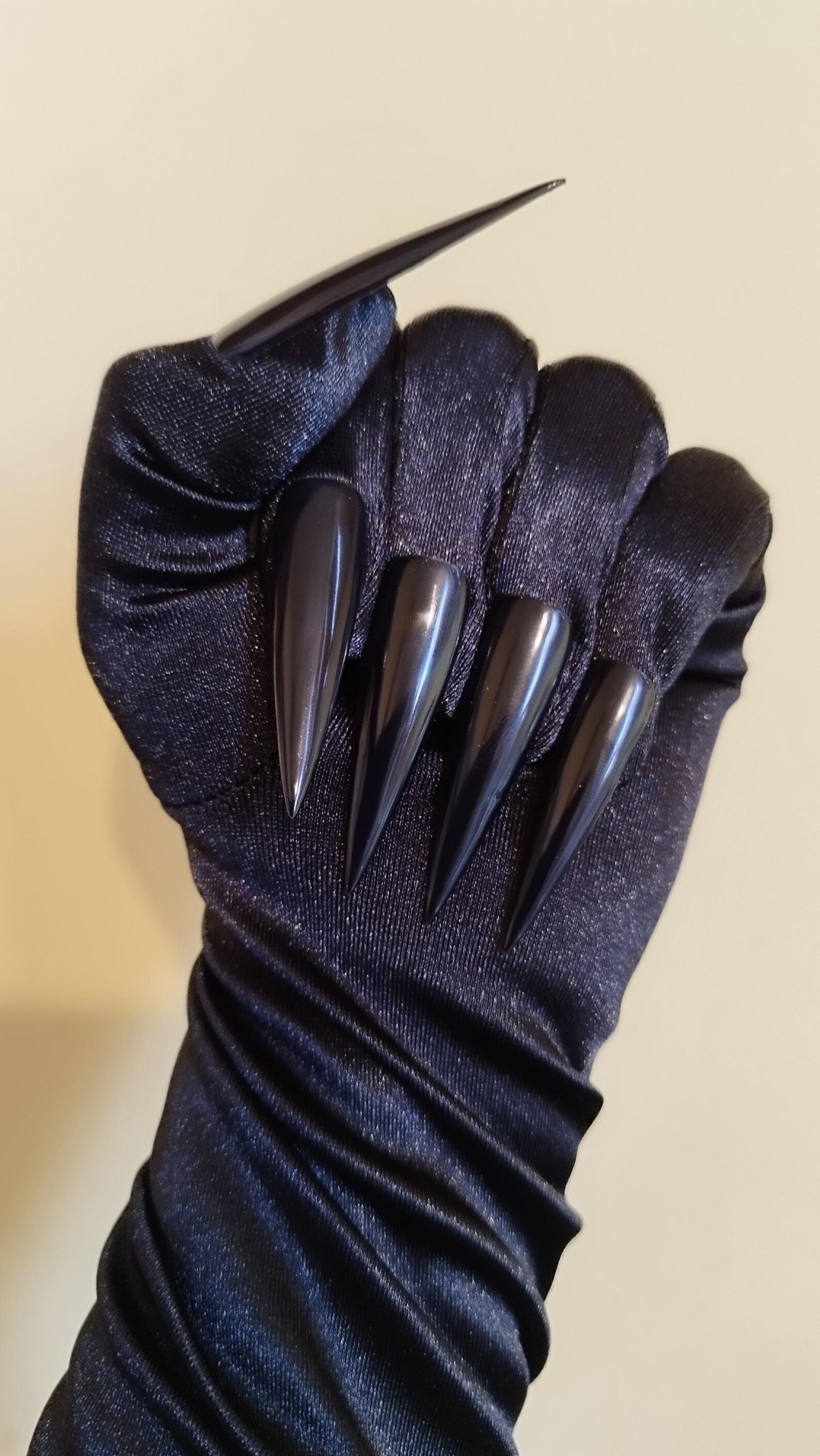 NEW Black Satin Gloves With Black Long Nails Elbow Length for Drag ...
