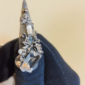 Long Graphite Gloves Opera Length With Silver Long Stiletto Nails ...