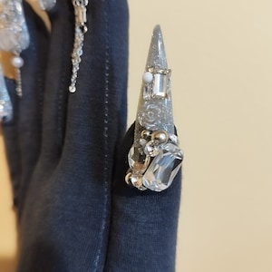 Long Graphite Gloves Opera Length With Silver Long Stiletto Nails ...