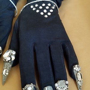 Long Graphite Gloves Opera Length With Silver Long Stiletto Nails ...