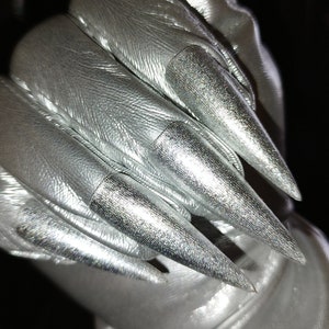 NEW Leather Silver Gloves With Long Silver Claws, Leather Gold Gloves ...